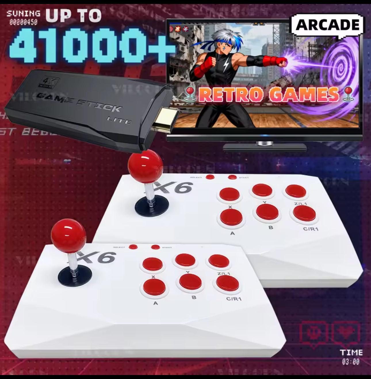 Arcade Video Game Console 4K TV Game Stick with Double Arcade Joysitck ...