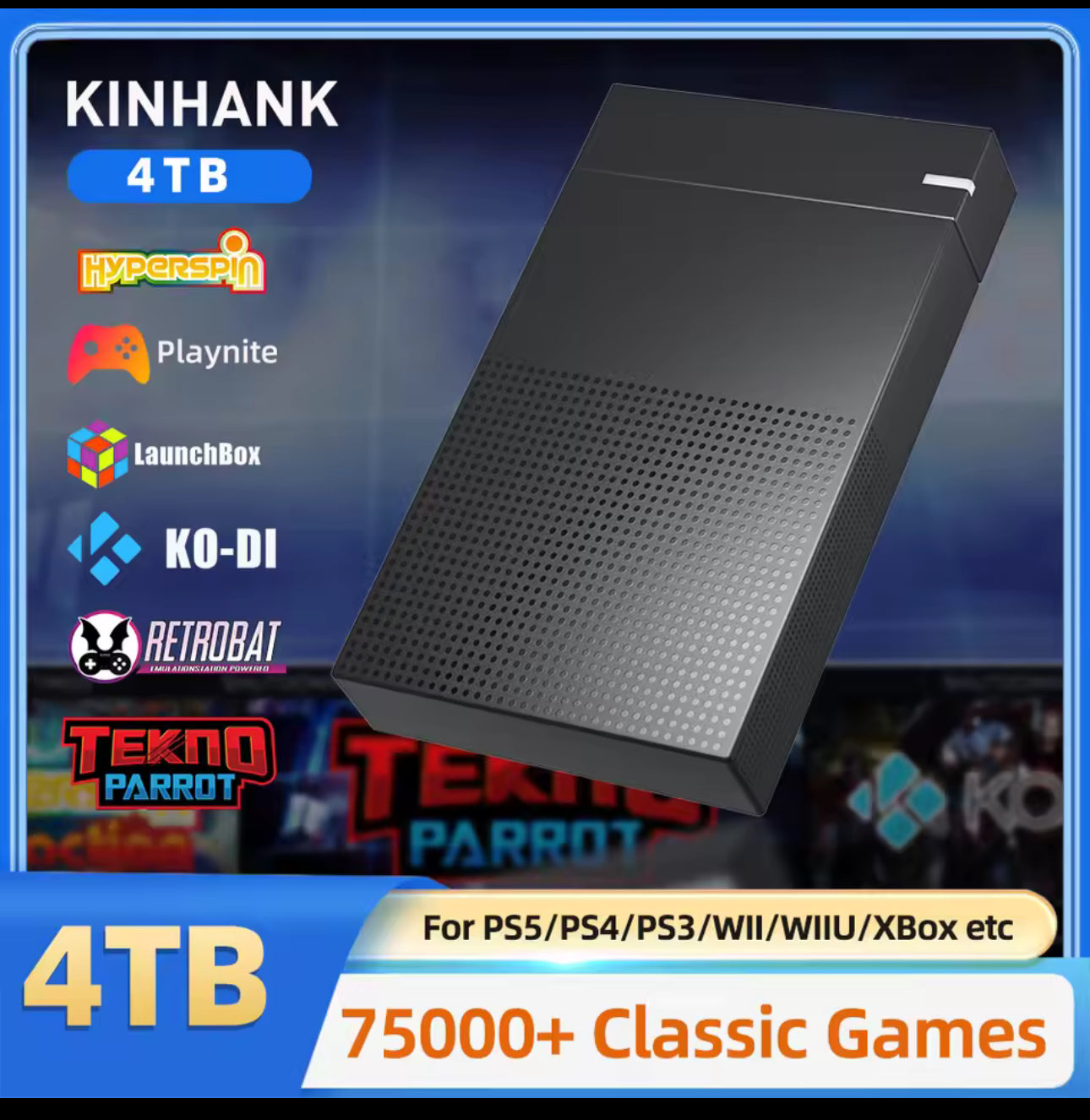 KINHANK 4T Gaming HDD with Launchbox Hyperspin Playnite Retrobat Tekno ...