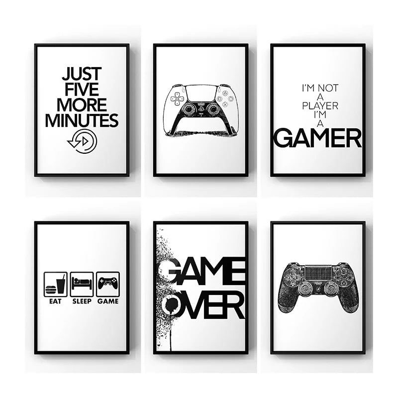 Black and White Gamer Posters Prints Canvas Painting Gift for Him Wall ...